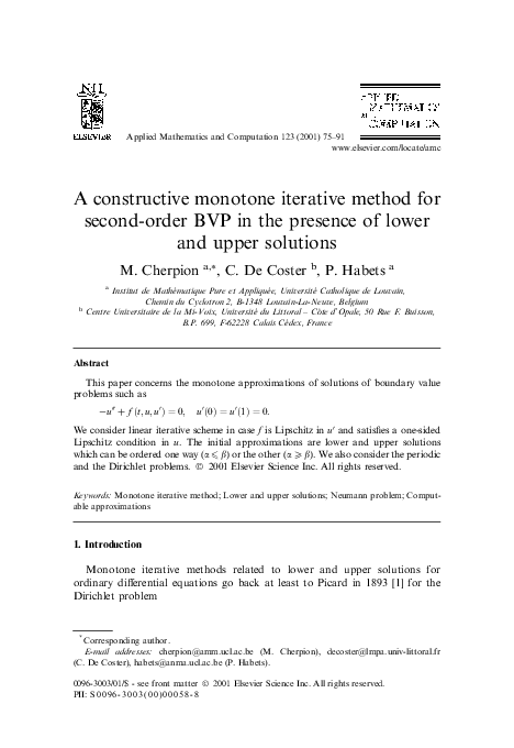 Pdf A Constructive Monotone Iterative Method For Second Order Bvp In