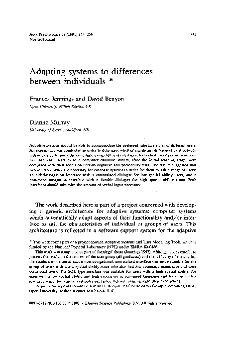 (PDF) Adapting systems to differences between individuals
