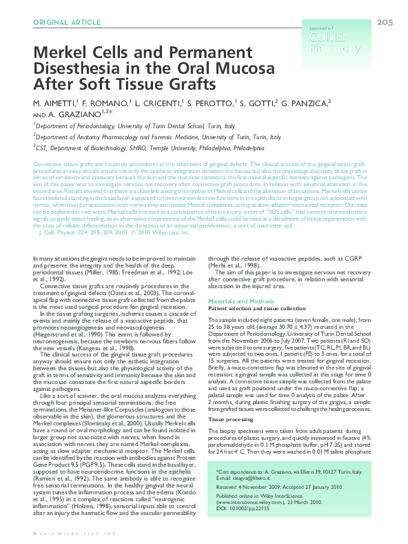 (PDF) Merkel cells and permanent disesthesia in the oral mucosa after ...