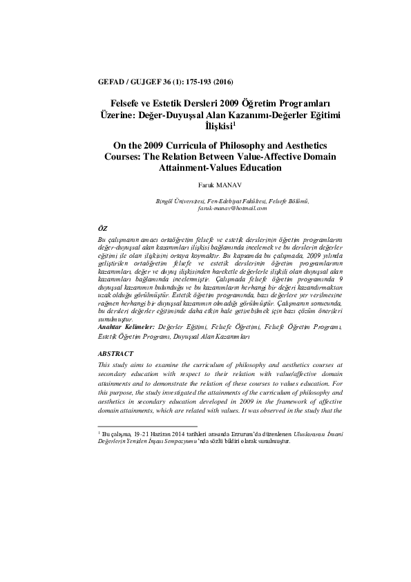 (PDF) Felsefe ve Estetik Dersleri 2009 Öğretim Programları Üzerine ...