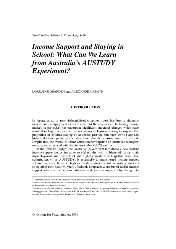 (PDF) Income Support and Staying in School: What Can We Learn from ...