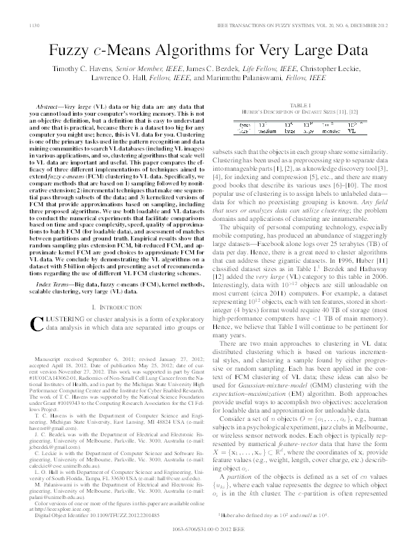 (PDF) Fuzzy c-Means Algorithms for Very Large Data