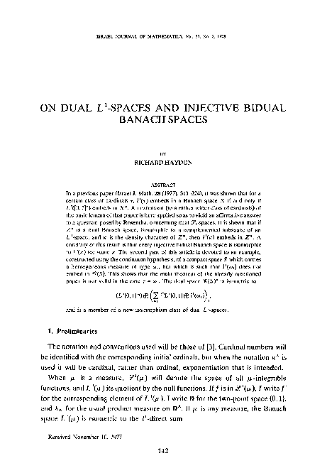 Pdf On Dual L 1 Spaces And Injective Bidual Banach Spaces