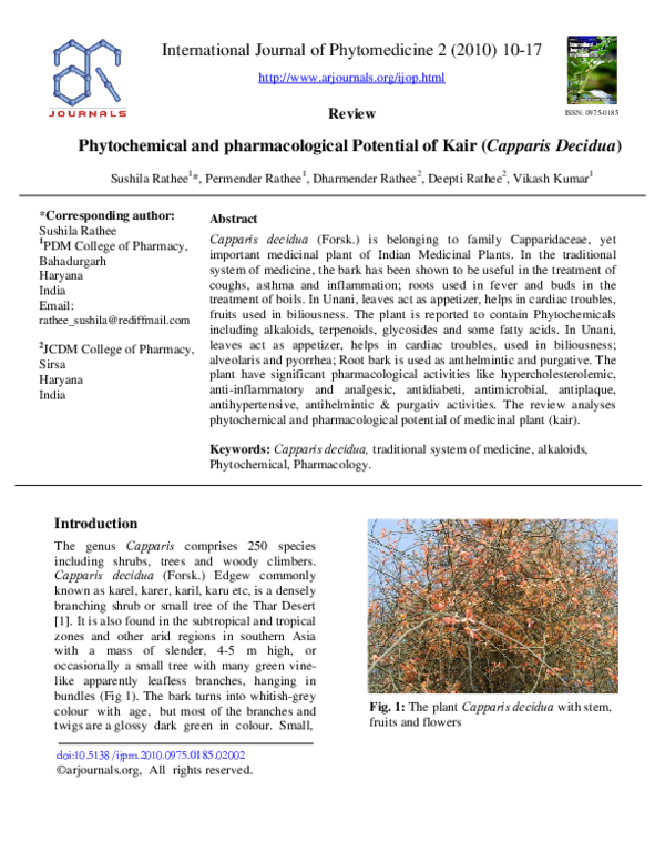 (PDF) Phytochemical and pharmacological Potential of Kair (Capparis Decidua