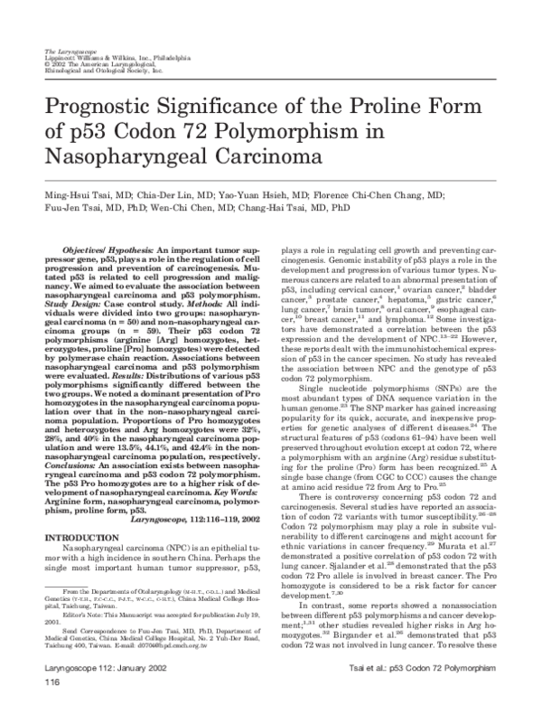 (PDF) Prognostic Significance of the Proline Form of p53 Codon 72 ...