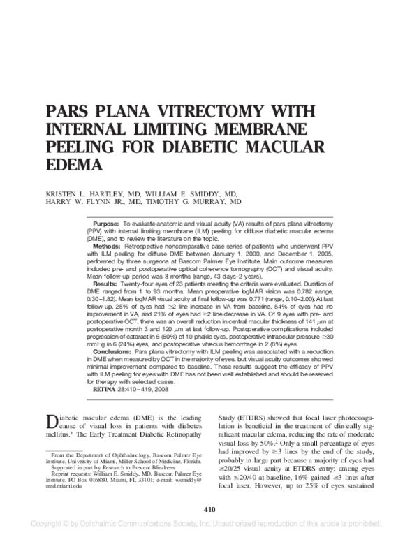 (PDF) Pars plana vitrectomy with internal limiting membranectomy for refractory diabetic macular ...