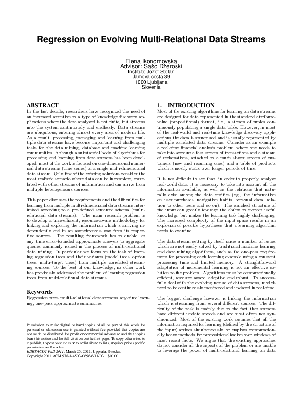 (PDF) Regression on evolving multi-relational data streams