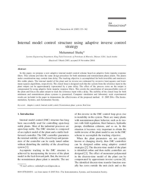 Pdf Internal Model Control Structure Using Adaptive Inverse Control