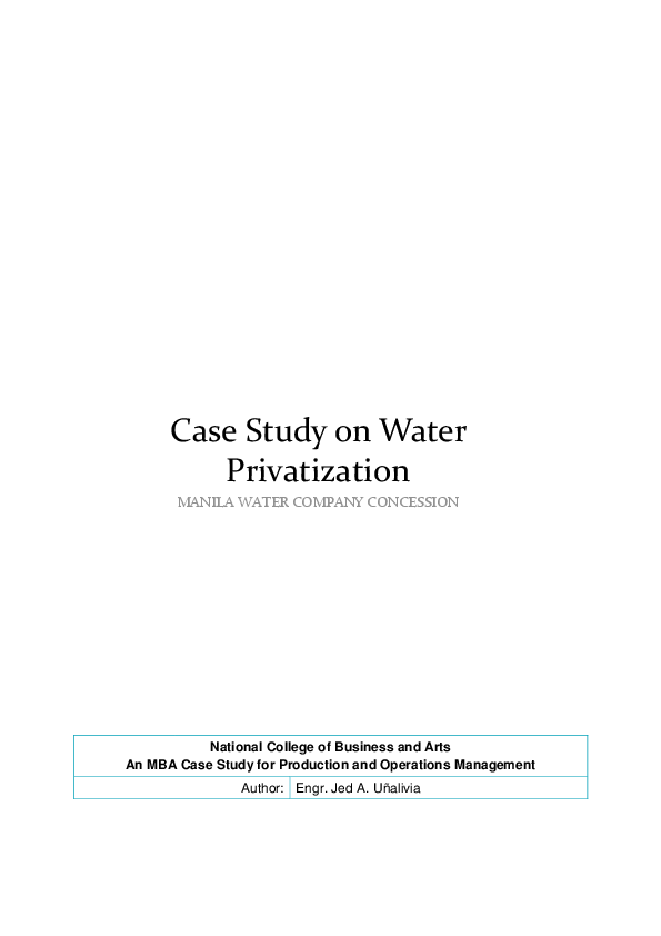 (PDF) Case Study on Water Privatization - Manila Water Company Concession