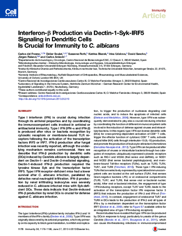 (PDF) Dectin-1 Mediated IFN-b Production in Dendritic Cells Against C ...