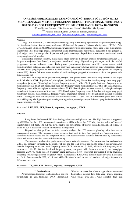 (PDF) ANALISIS PERENCANAAN JARINGAN LONG TERM EVOLUTION (LTE ...