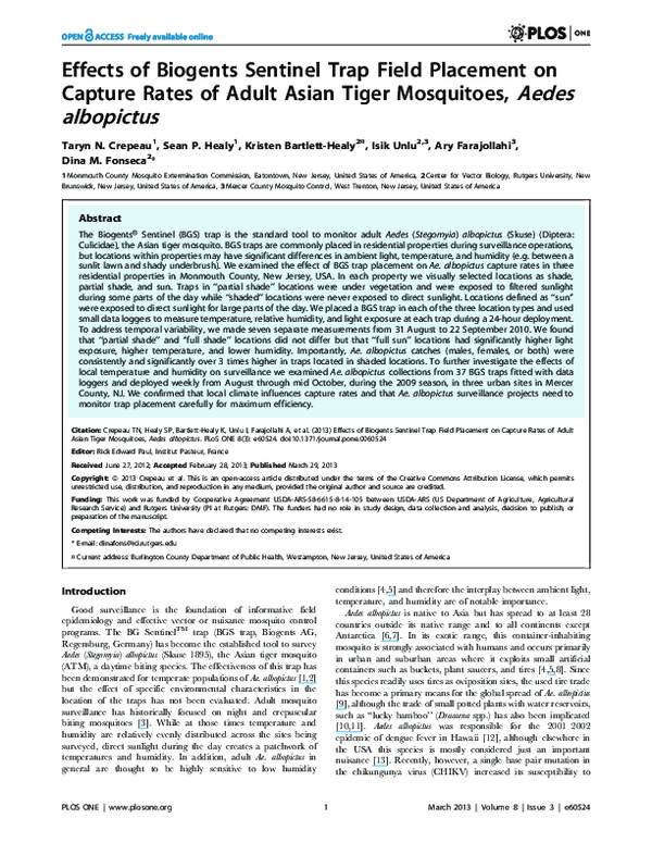(PDF) Effects of Biogents Sentinel Trap Field Placement on Capture ...