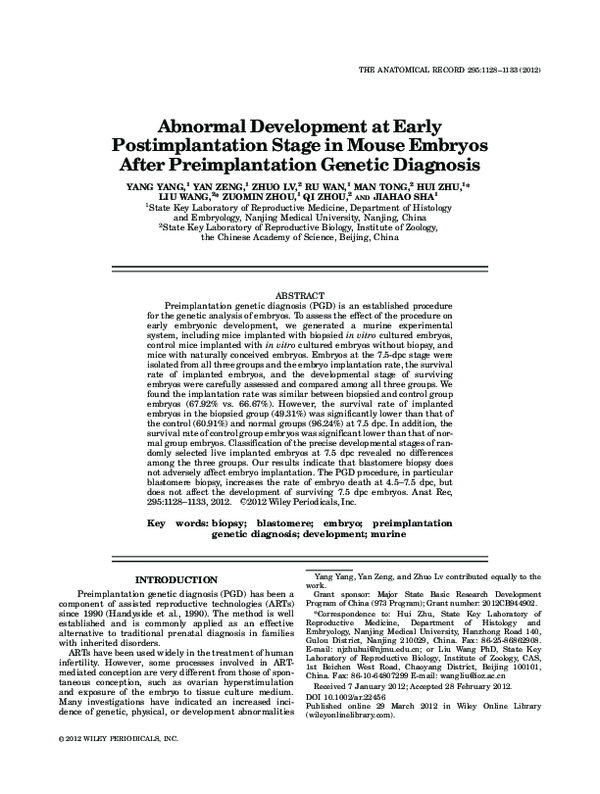 (PDF) Abnormal Development at Early Postimplantation Stage in Mouse ...
