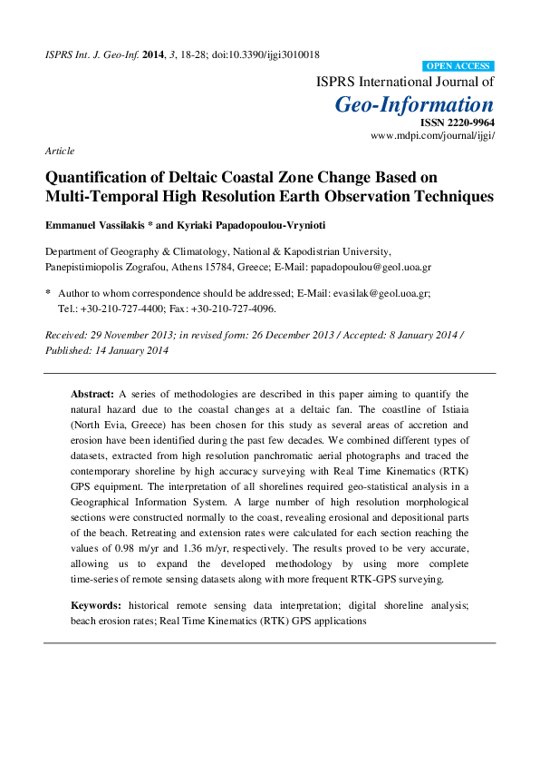 (PDF) Quantification of Deltaic Coastal Zone Change Based on Multi-Temporal High Resolution ...