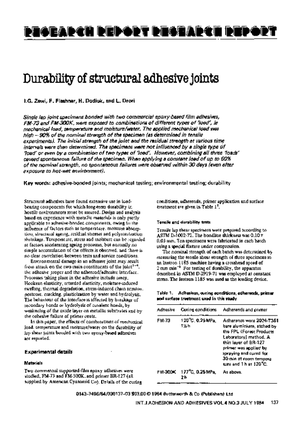 (PDF) Durability of structural adhesive joints