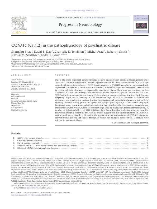 (PDF) CACNA1C (Cav1.2) in the pathophysiology of psychiatric disease