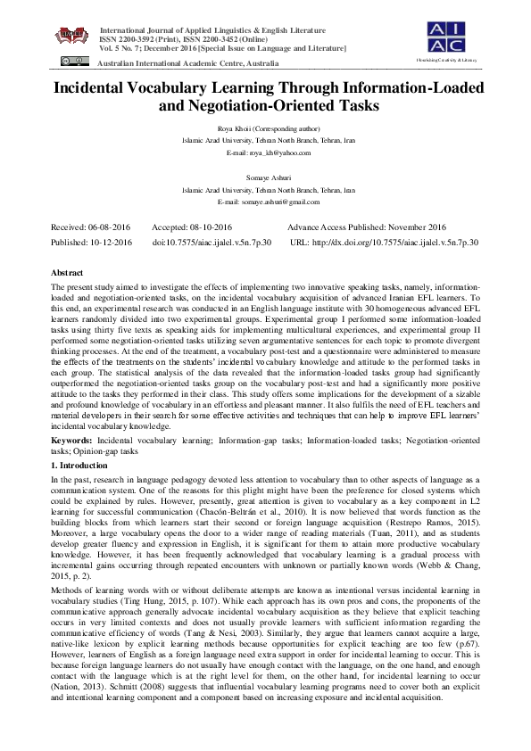 Incidental Vocabulary Learning Through Information-Loaded and ...