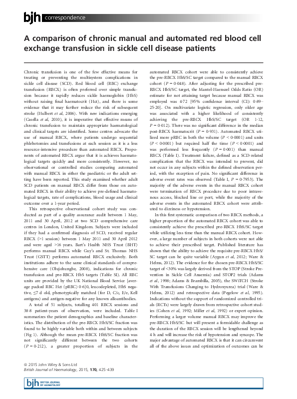 (PDF) A comparison of chronic manual and automated red blood cell ...