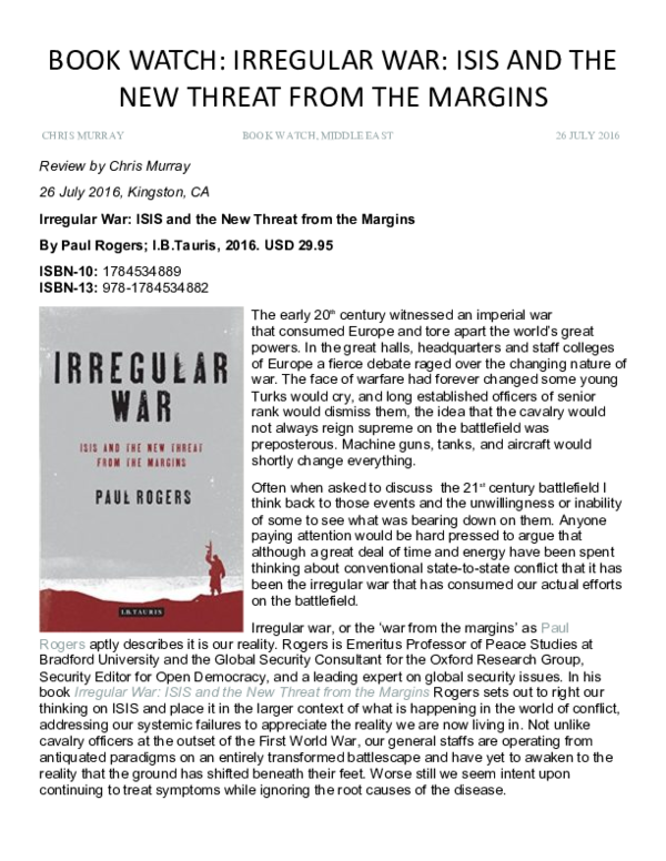 (PDF) Review: book Irregular War: ISIS and the New Threat from the ...