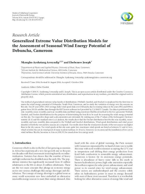 (PDF) Generalized Extreme Value Distribution Models for the Assessment of Seasonal Wind Energy ...