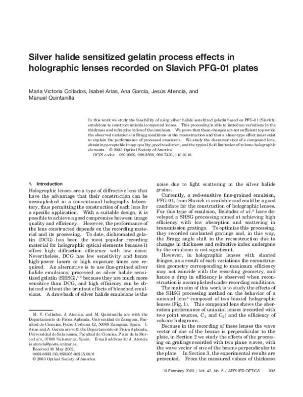 (PDF) Silver halide sensitized gelatin process effects in holographic ...