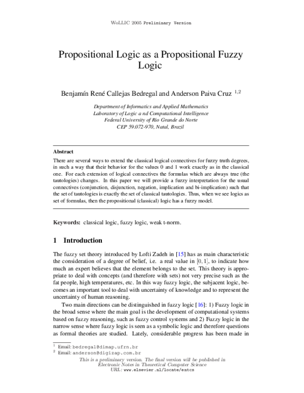 Pdf Propositional Logic As A Propositional Fuzzy Logic Anderson Cruz