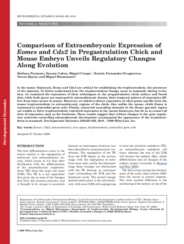 (PDF) Comparison of extraembryonic expression of Eomes and Cdx2 in ...