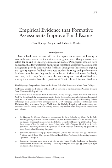 (PDF) Empirical Evidence that Formative Assessments Improve Final Exams