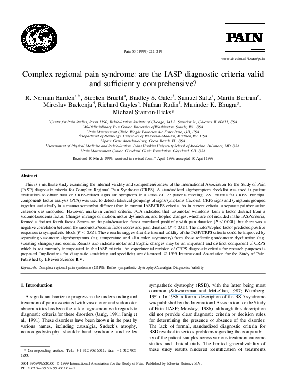 (PDF) Complex regional pain syndrome: are the IASP diagnostic criteria ...