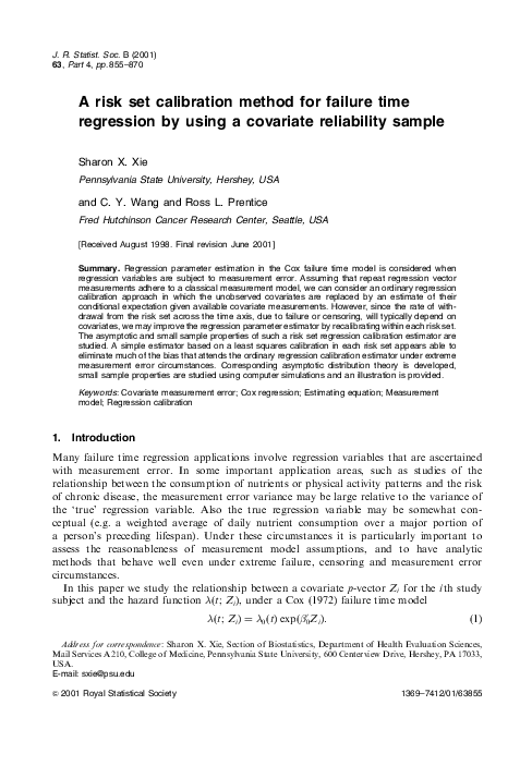 (PDF) A risk set calibration method for failure time regression by ...