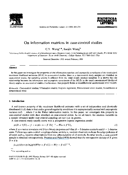 (PDF) On information matrices in case-control studies