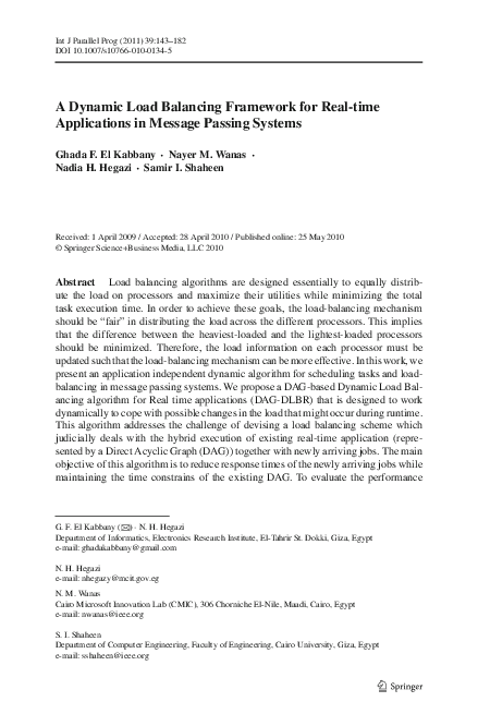 (PDF) A Dynamic Load Balancing Framework for Real-time Applications in Message Passing Systems