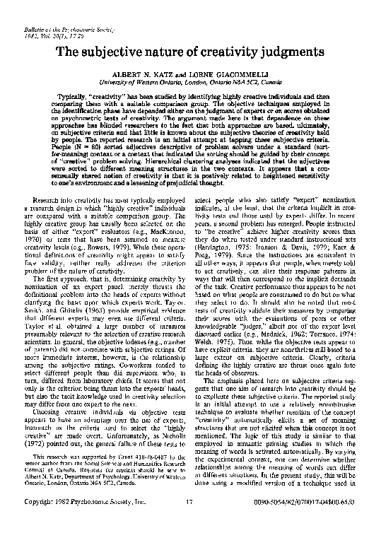 (PDF) The subjective nature of creativity judgments