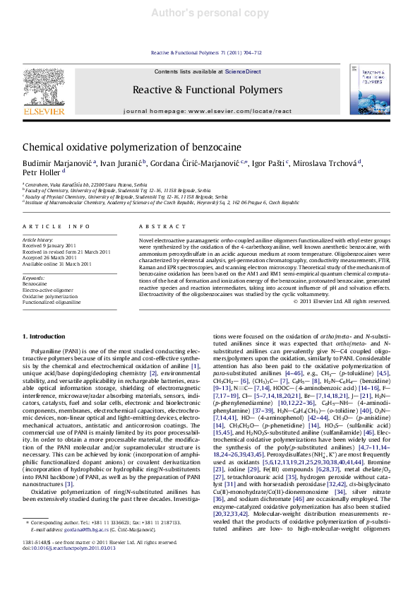 (PDF) Chemical oxidative polymerization of benzocaine