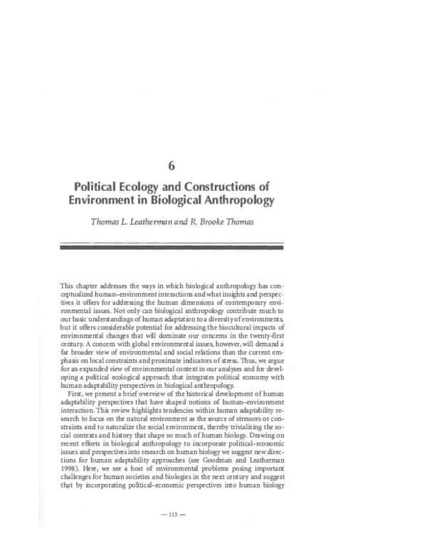 6 Political Ecology and Constructions of Environment in Biological ...