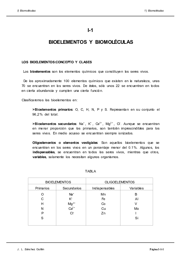 (PDF) I-1 BIOELEMENTOS Y BIOMOLÉCULAS LOS BIOELEMENTOS:CONCEPTO Y CLASES