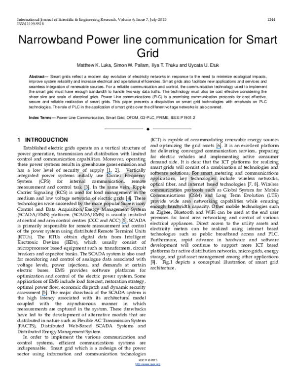 Pdf Narrowband Power Line Communication For Smart Grid