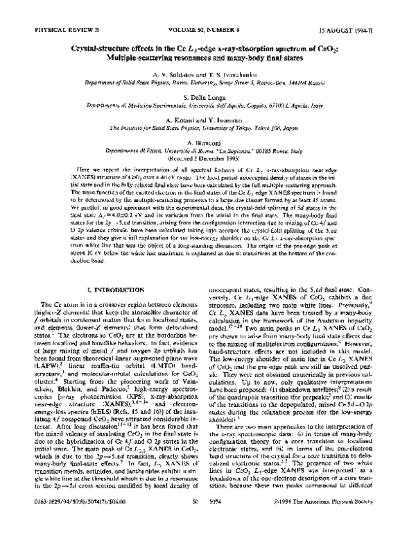 (PDF) Crystal-structure effects in the Ce L3-edge x-ray-absorption ...
