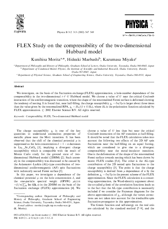 (PDF) FLEX Study on the compressibility of the two-dimensional Hubbard ...