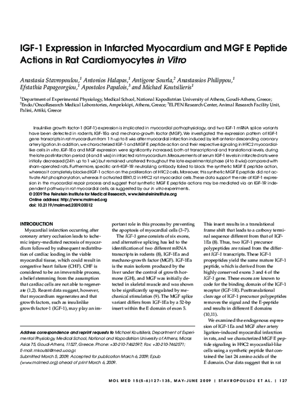 (PDF) IGF-1 expression in infarcted myocardium and MGF E peptide ...