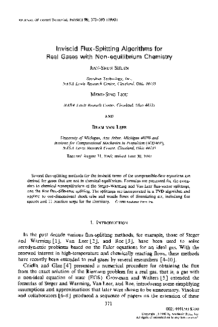 (PDF) Inviscid flux-splitting algorithms for real gases with non-equilibrium chemistry