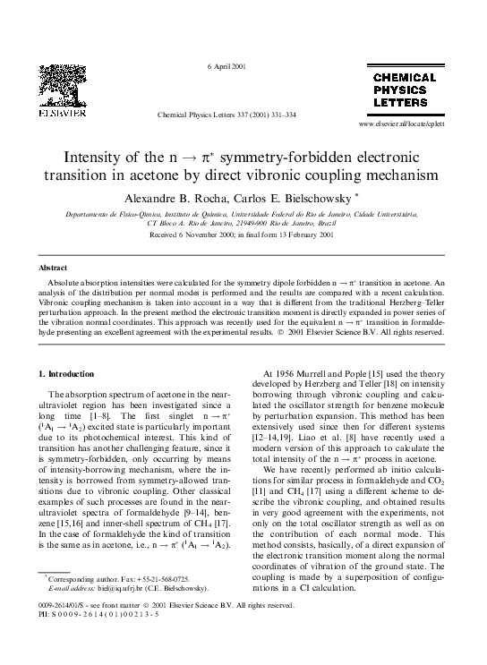 (PDF) Intensity of the n→ π ∗ symmetry-forbidden electronic transition ...
