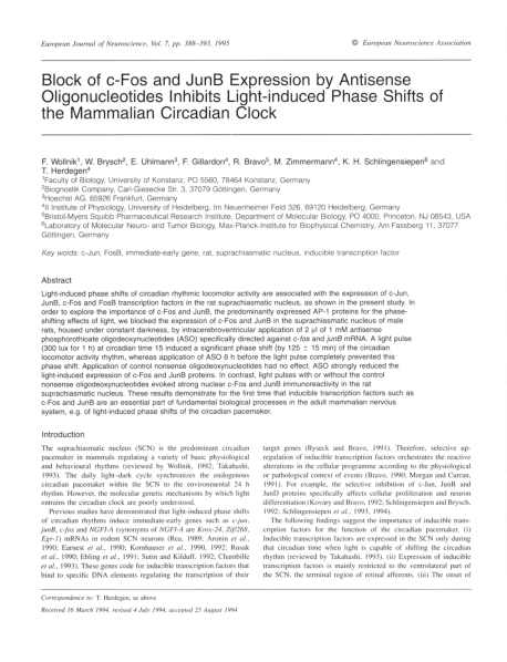 Pdf Block Of C Fos And Junb Expression By Antisense Oligonucleotides