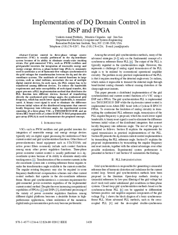 Pdf Implementation Of Dq Domain Control In Dsp And Fpga