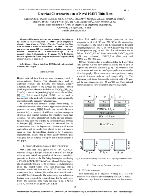 (PDF) Electrical characterization of novel PMNT thin-films