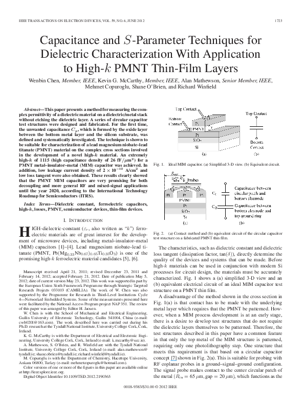 (PDF) Capacitance and $S$ -Parameter Techniques for Dielectric ...