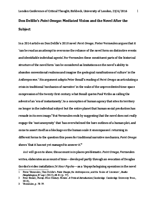 (PDF) Don Delillo's Point Omega: Mediated Vision and the Novel After ...