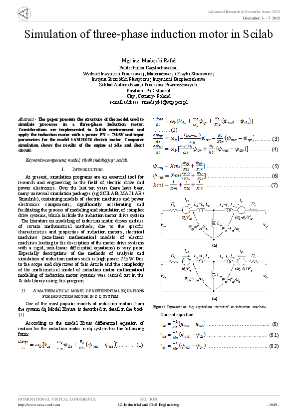 Pdf Simulation Of Three Phase Induction Motor In Scilab