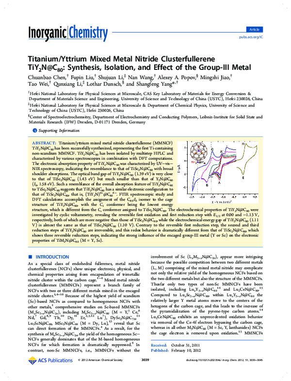 (PDF) Titanium/yttrium mixed metal nitride clusterfullerene TiY2N@C80 ...