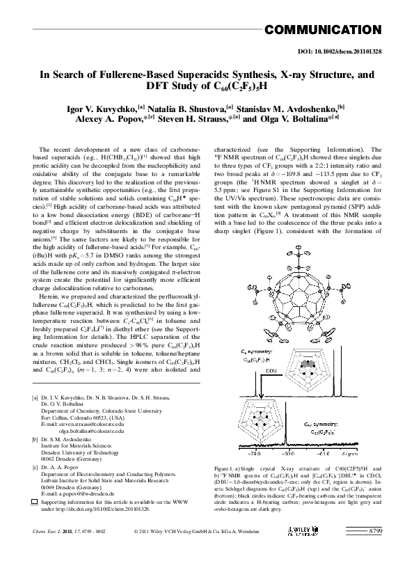 (PDF) In search of fullerene-based superacids: synthesis, X-ray structure, and DFT study of C60 ...